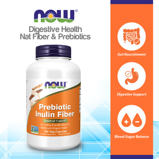 NOW Supplements Prebiotic Inulin Fiber, 180 Veg Capsules – Bloom Concept